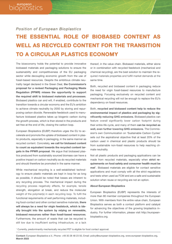 A biobased content target (in the context of the PPWR) – European Bioplastics e.V.