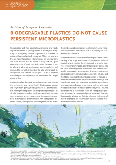 Biodegradable plastics do not cause persistent microplastics – European Bioplastics e.V.