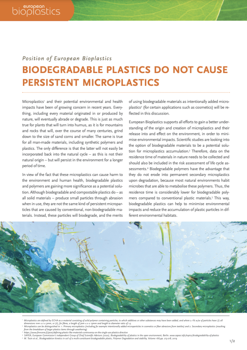 Biodegradable plastics do not cause persistent microplastics – European Bioplastics e.V.