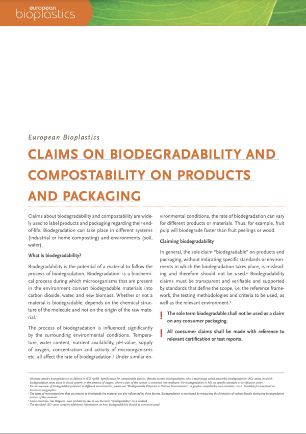 Claims on biodegradability and compostability on products and packaging ...