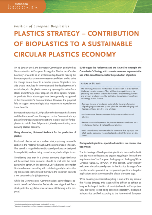 Plastics Strategy – contribution of bioplastics to a sustainable circular plastics economy ...