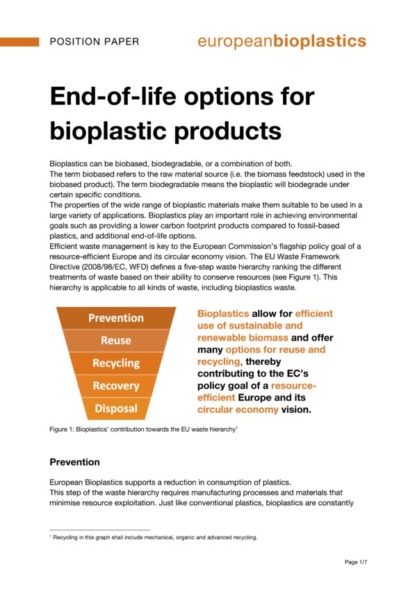 End-of-life options for bioplastic products – European Bioplastics e.V.